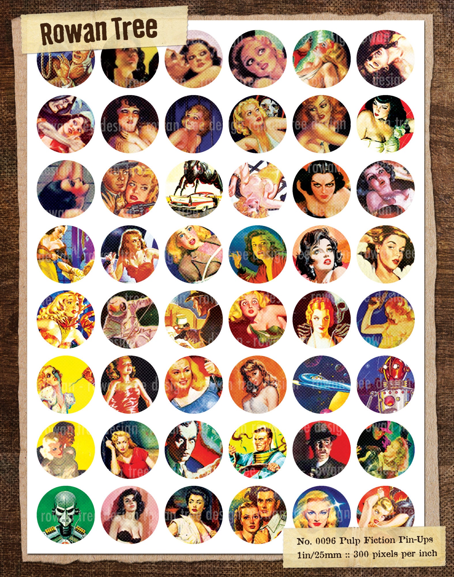 PULP FICTION PINUPS Digital Collage Sheet 1in Circles Vintage Retro ...
