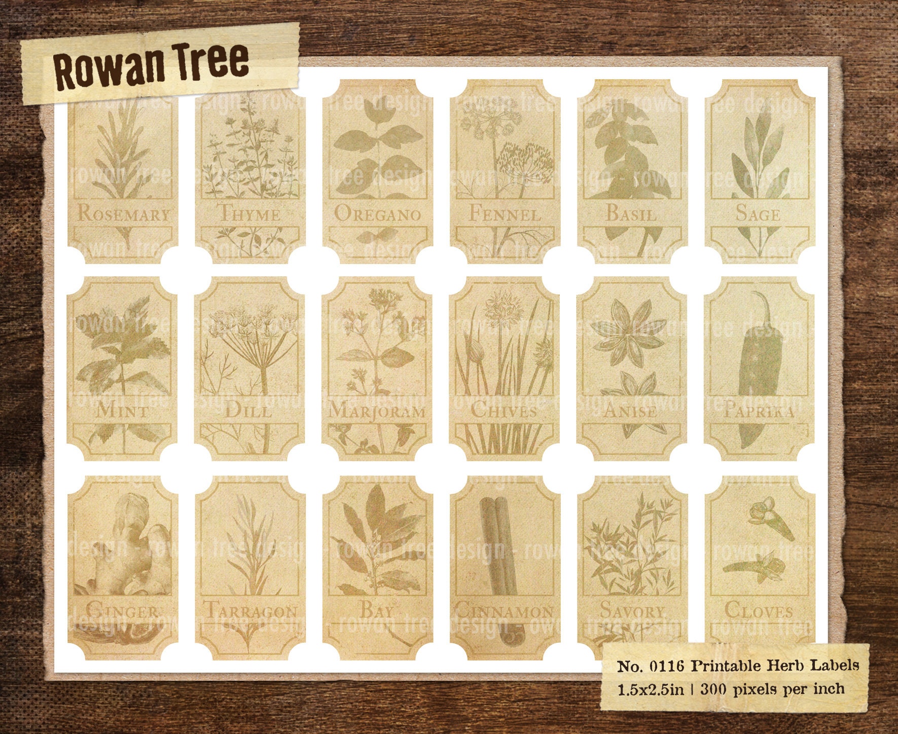PRINTABLE HERB LABELS Digital Collage Sheet 1.5x2.5in - No. 0116 - Etsy