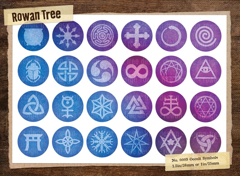 OCCULT SYMBOLS Digital Collage Sheet 1.5in or 1in Circles Pagan Wiccan ...
