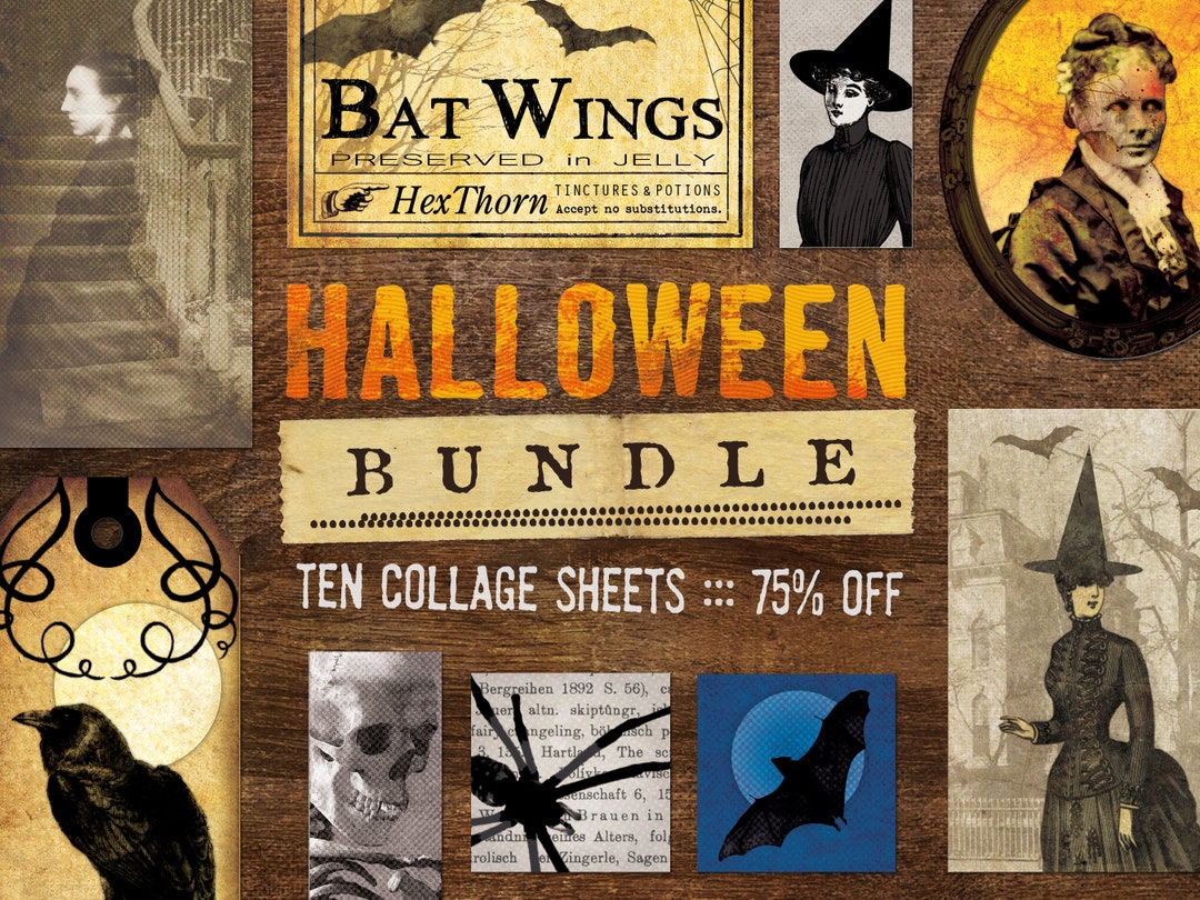 HALLOWEEN BUNDLE Digital Collage Sheet Clip Art Bundle Goth Spooky 75% ...