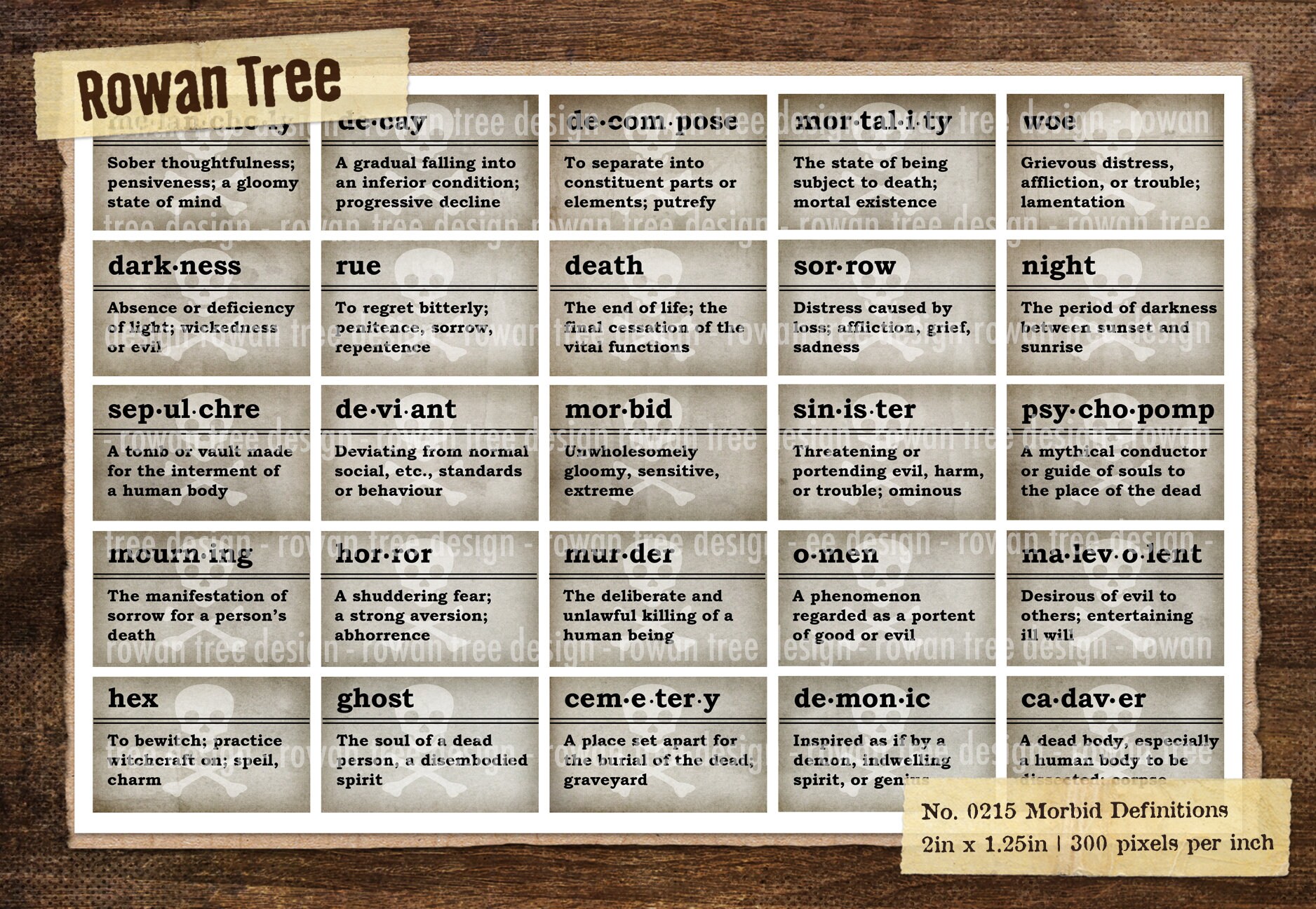 MORBID DICTIONARY DEFINITIONS Digital Collage Sheet 2x1.25in - No. 0215 ...