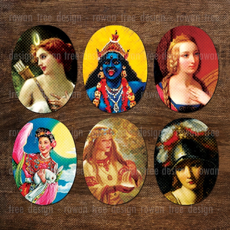 GODDESSES OF MYTHOLOGY Digital Collage Sheet 30x40mm Ovals Greek Hindu ...