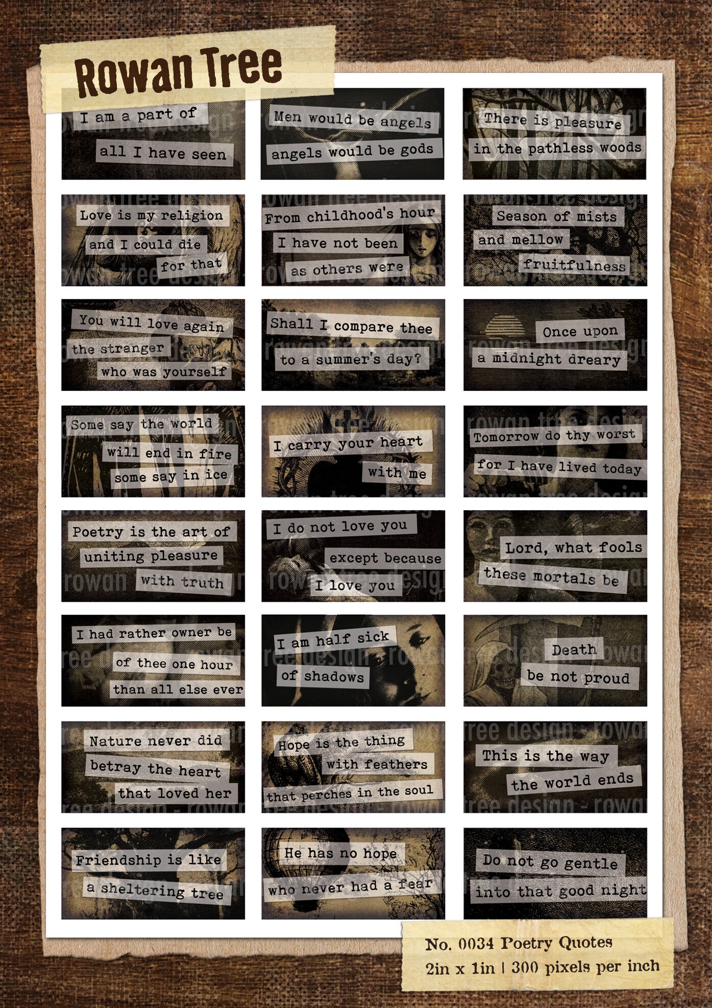 POETRY QUOTES Digital Collage Sheet 2x1in - No. 0034 - Etsy