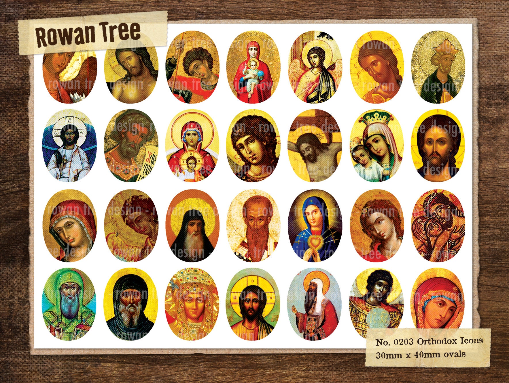 ORTHODOX ICONS Digital Collage Sheet 30x40mm Ovals Christian Catholic ...