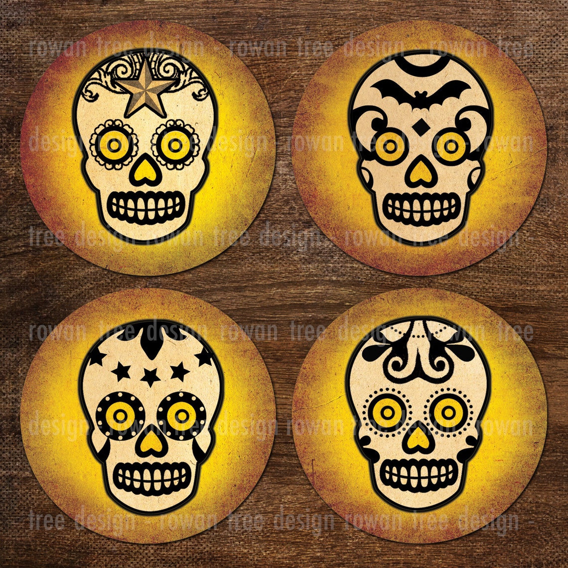 Day of the Dead SUGAR SKULLS Digital Collage Sheet 2.25in Large Circles ...