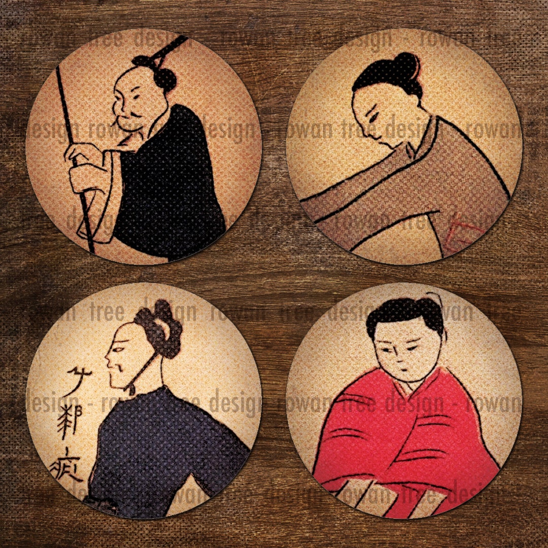 VINTAGE CHINESE ILLUSTRATIONS Digital Collage Sheet 1.5in or 1in ...