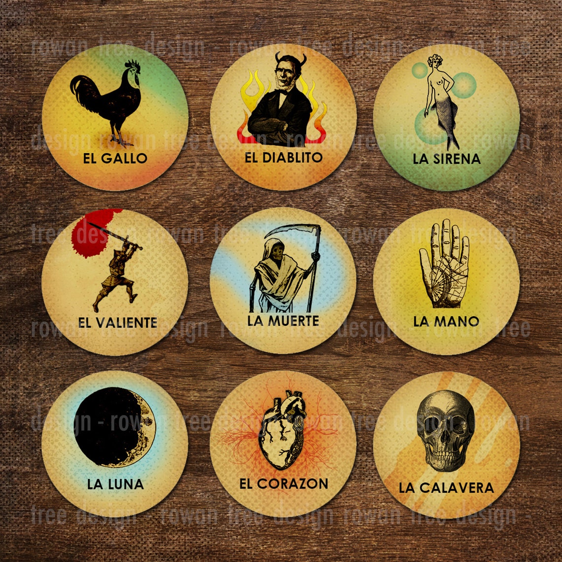 LOTERIA CIRCLES Digital Collage Sheet 1in Circles Mexican Loteria No ...