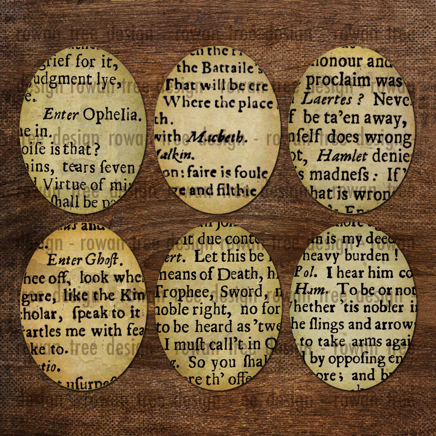 TEXTS FROM SHAKESPEARE Digital Collage Sheet 30x40mm Ovals - No. 0072 ...