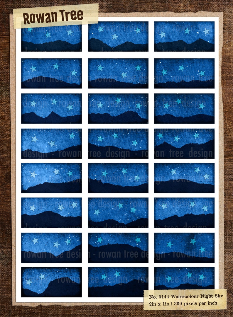 WATERCOLOUR NIGHT SKY Digital Collage Sheet 2x1in - No. 0144 - Etsy