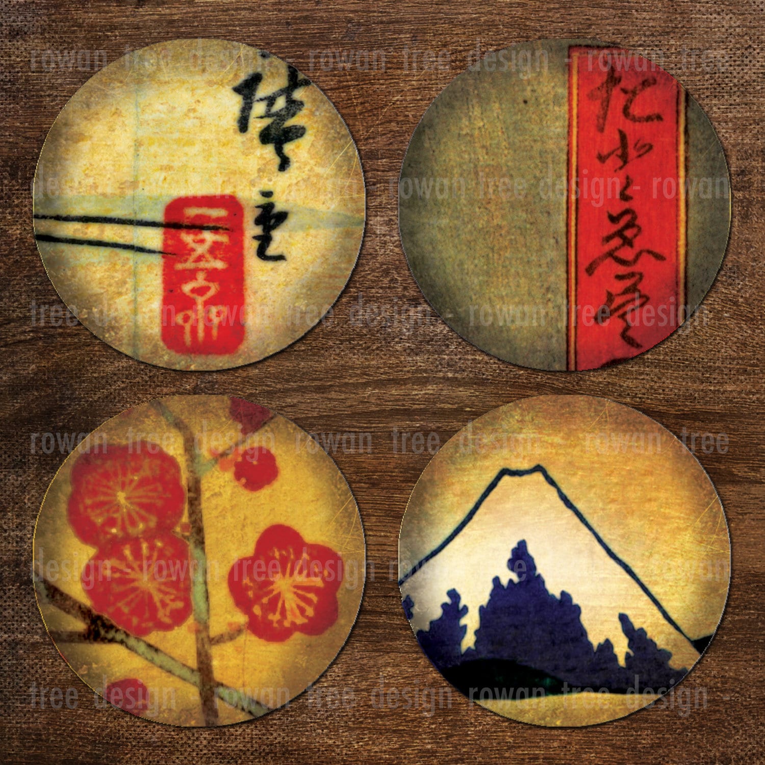 JAPANESE EPHEMERA Digital Collage Sheet 1.5in or 1in Circles - No. 0049 ...