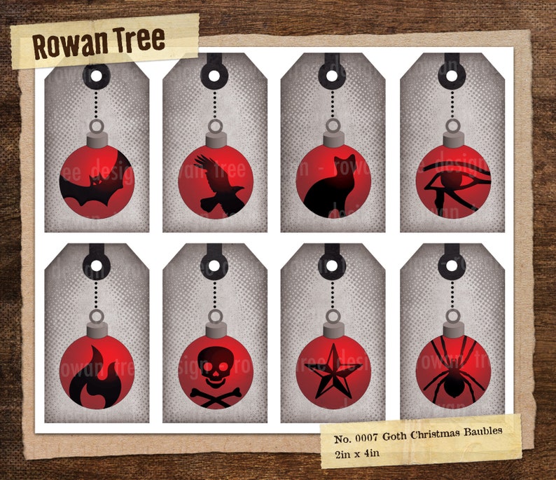GOTH CHRISTMAS BAUBLES Printable Tags - No. 0007 - Etsy