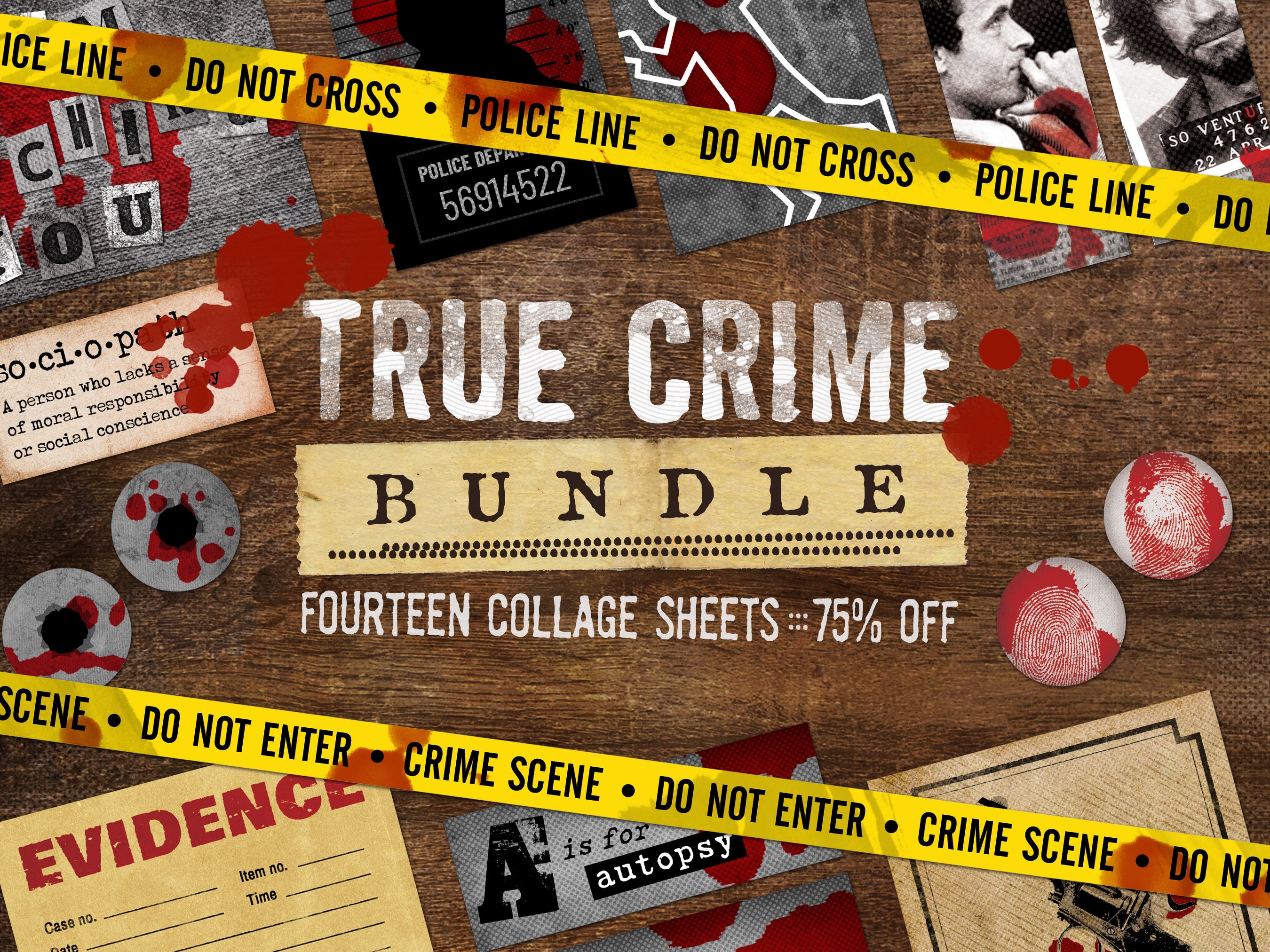 TRUE CRIME BUNDLE Digital Collage Sheet Clip Art Bundle Murder Crime 75 ...