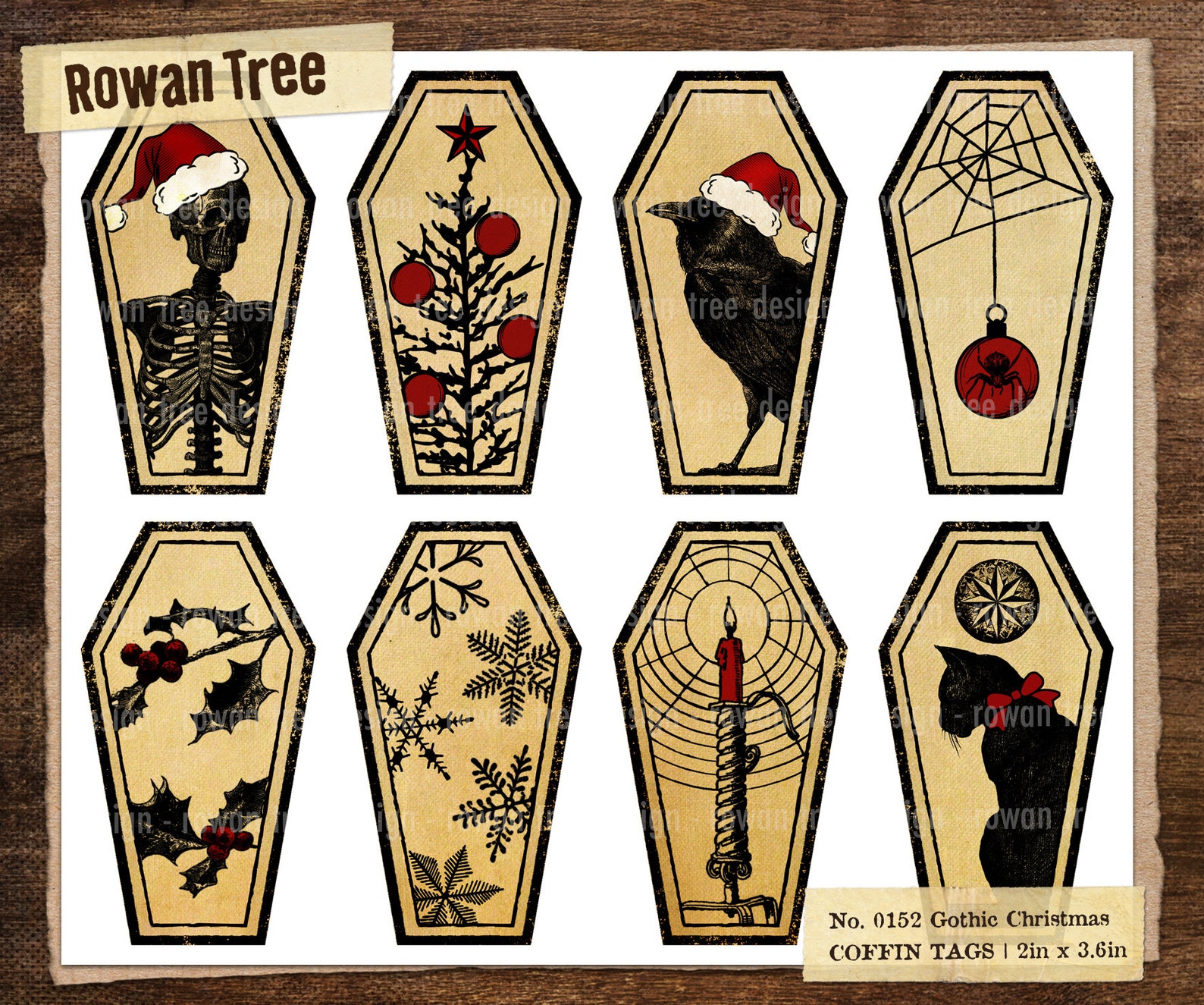 Gothic Christmas COFFIN TAGS Printable Tags - No. 0152 - Etsy