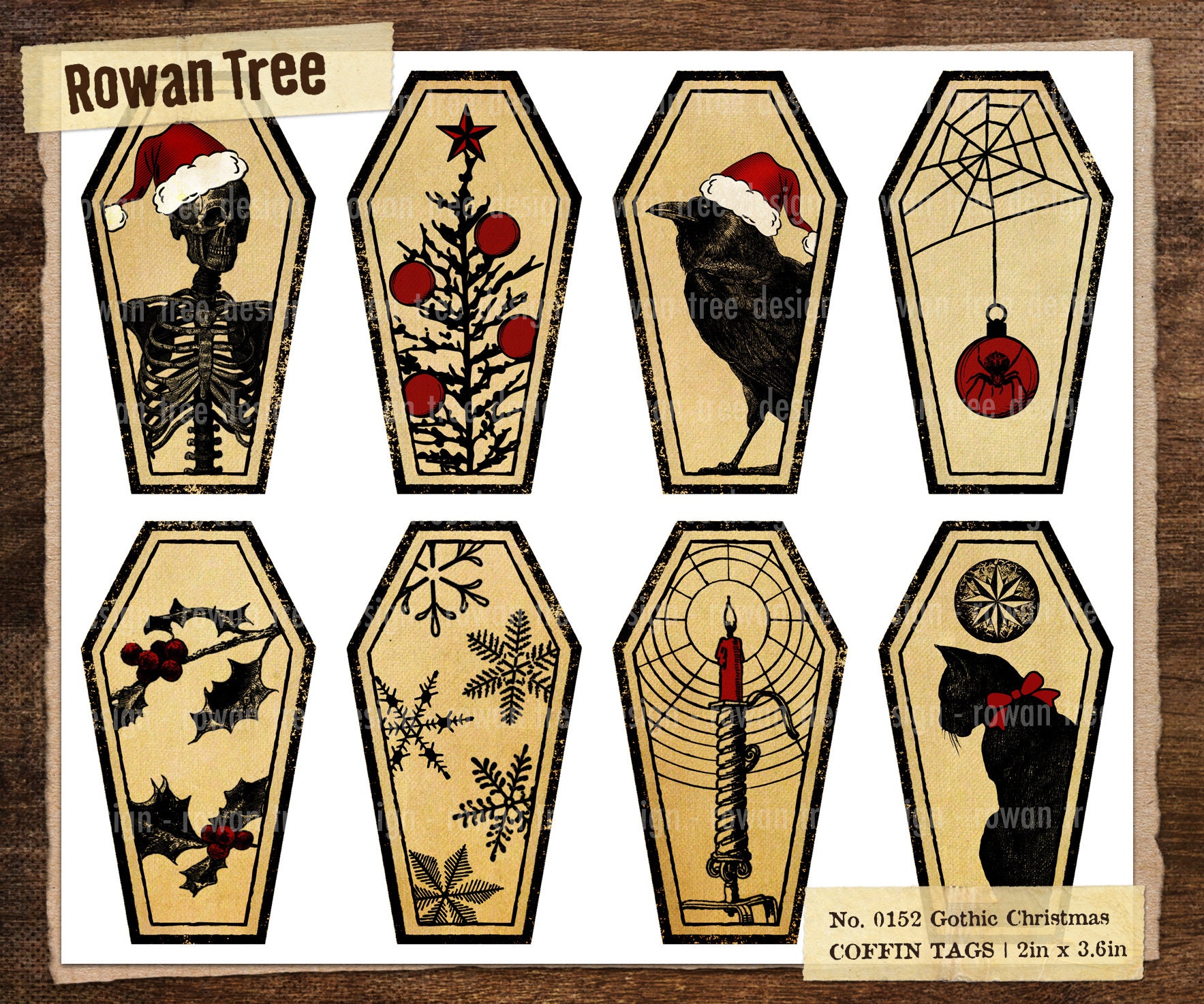 Gothic Christmas COFFIN TAGS Printable Tags - No. 0152 - Etsy
