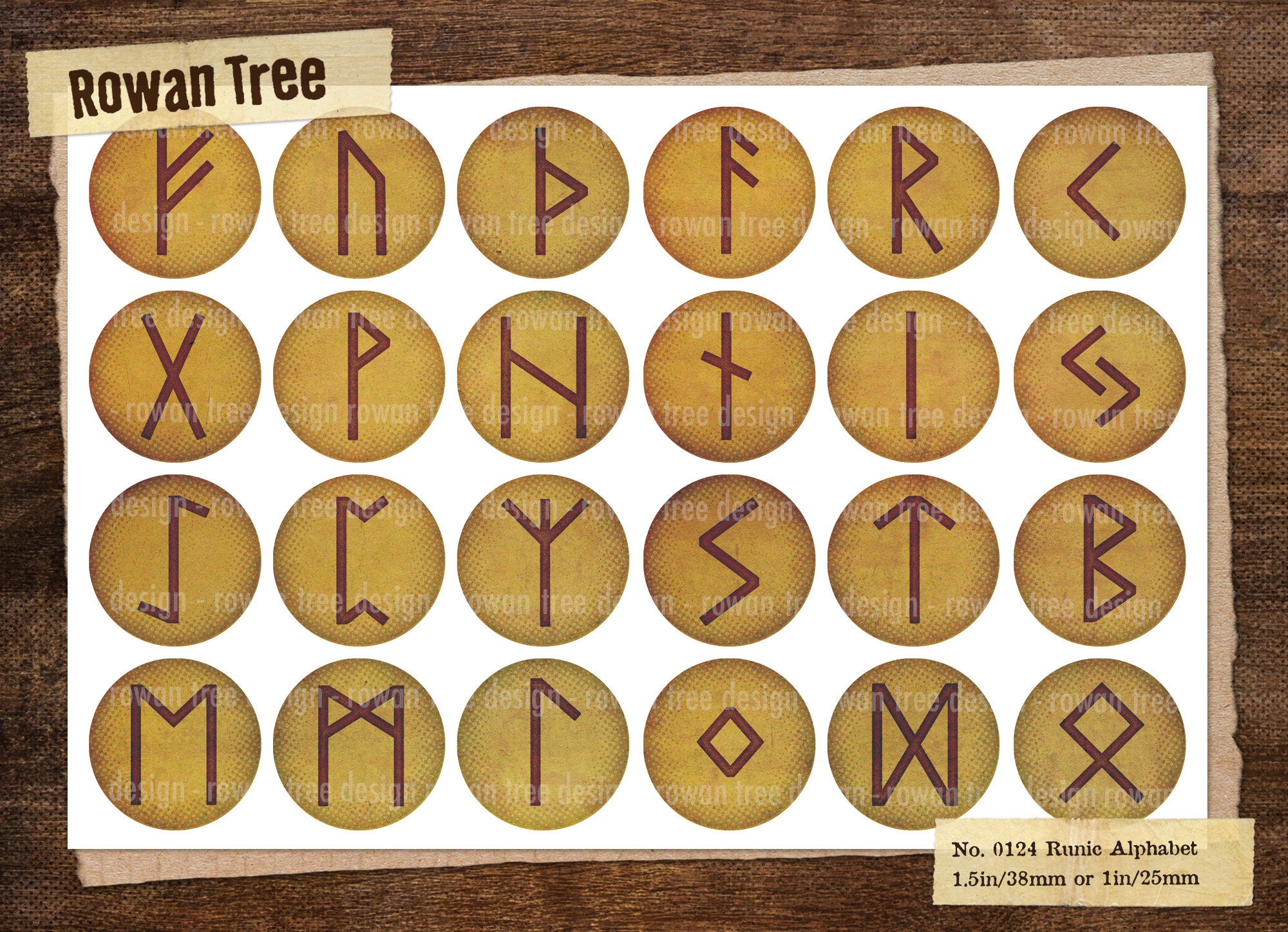 RUNIC ALPHABET Digital Collage Sheet 1.5in or 1in Circles Runes Pagan ...