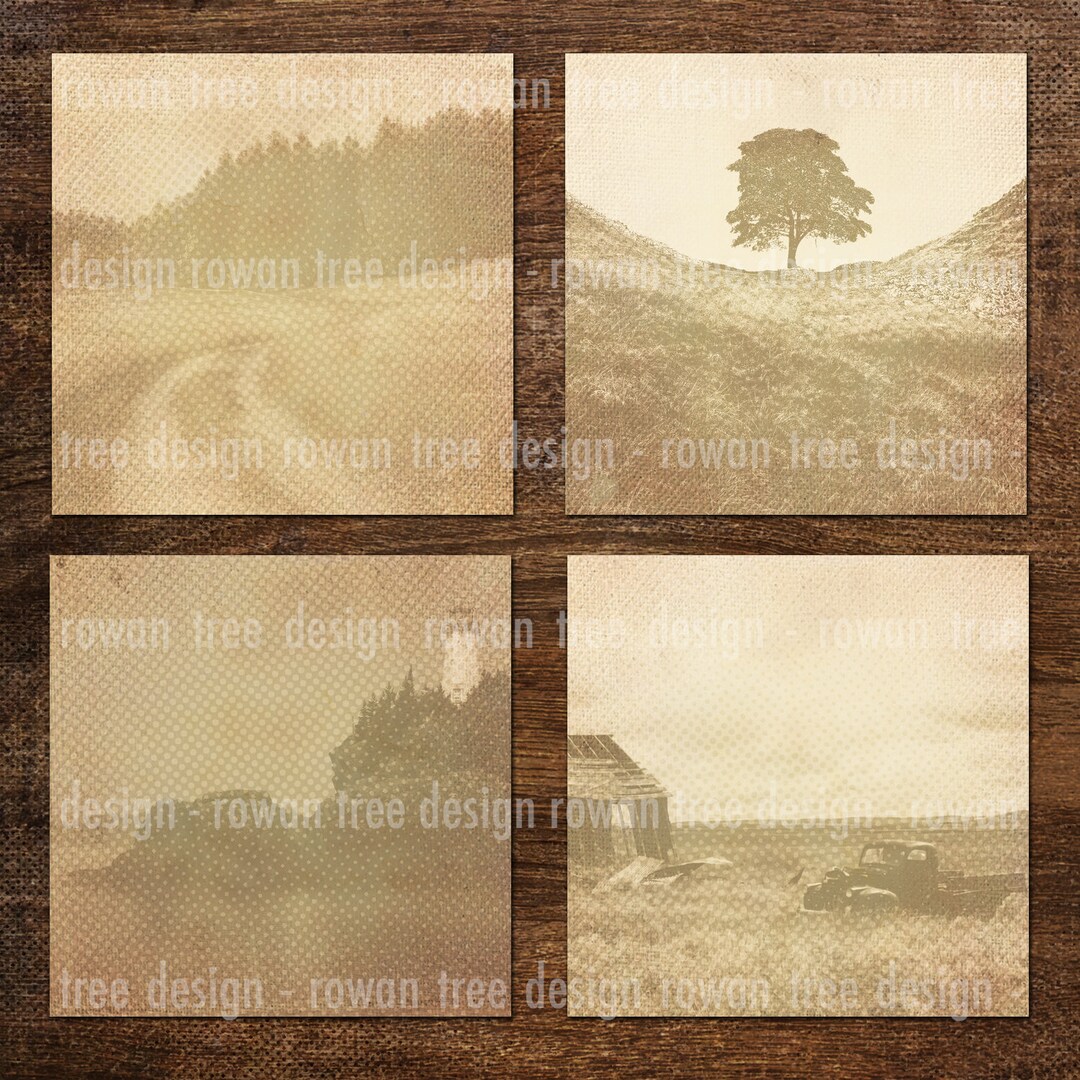 SEPIA LANDSCAPES Digital Collage Sheet 2.5in LARGE Squares Trees Lakes ...