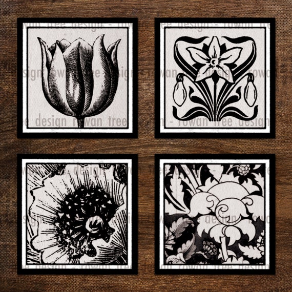 BLACK & WHITE FLORAL Digital Collage Sheet 1.5in or 1in | Etsy