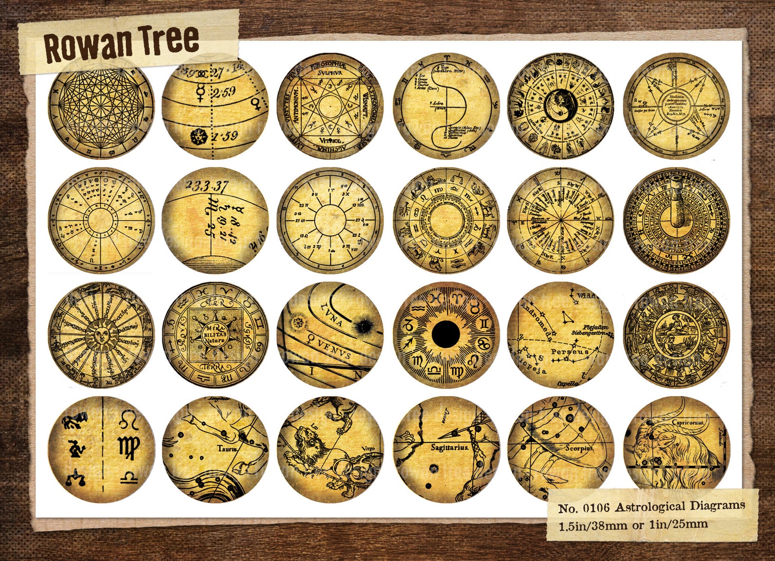 ASTROLOGICAL DIAGRAMS Digital Collage Sheet 1.5in or 1in Circles - No ...