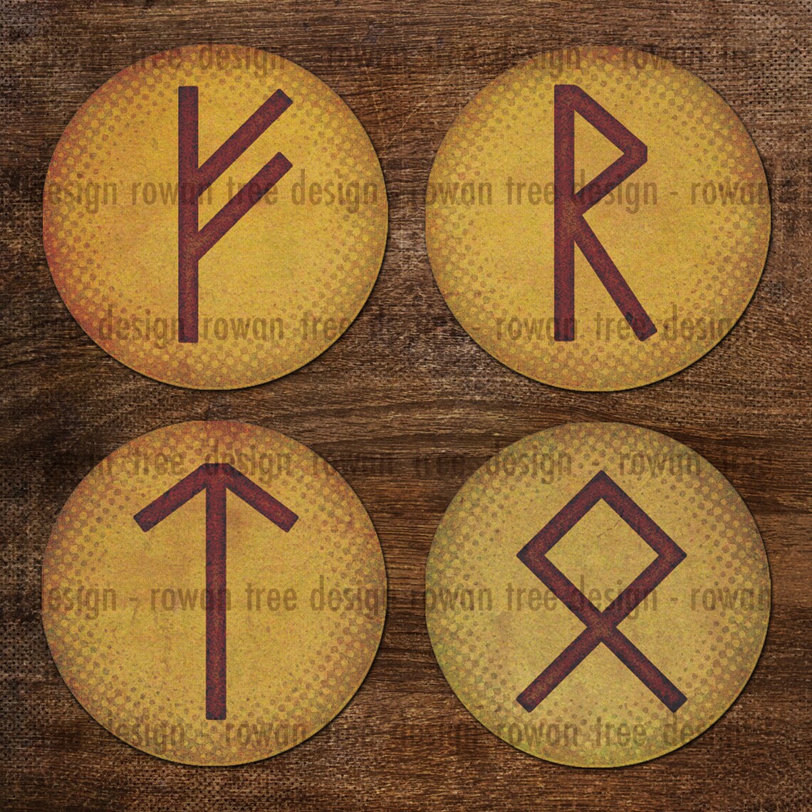 RUNIC ALPHABET Digital Collage Sheet 1.5in or 1in Circles Runes Pagan ...