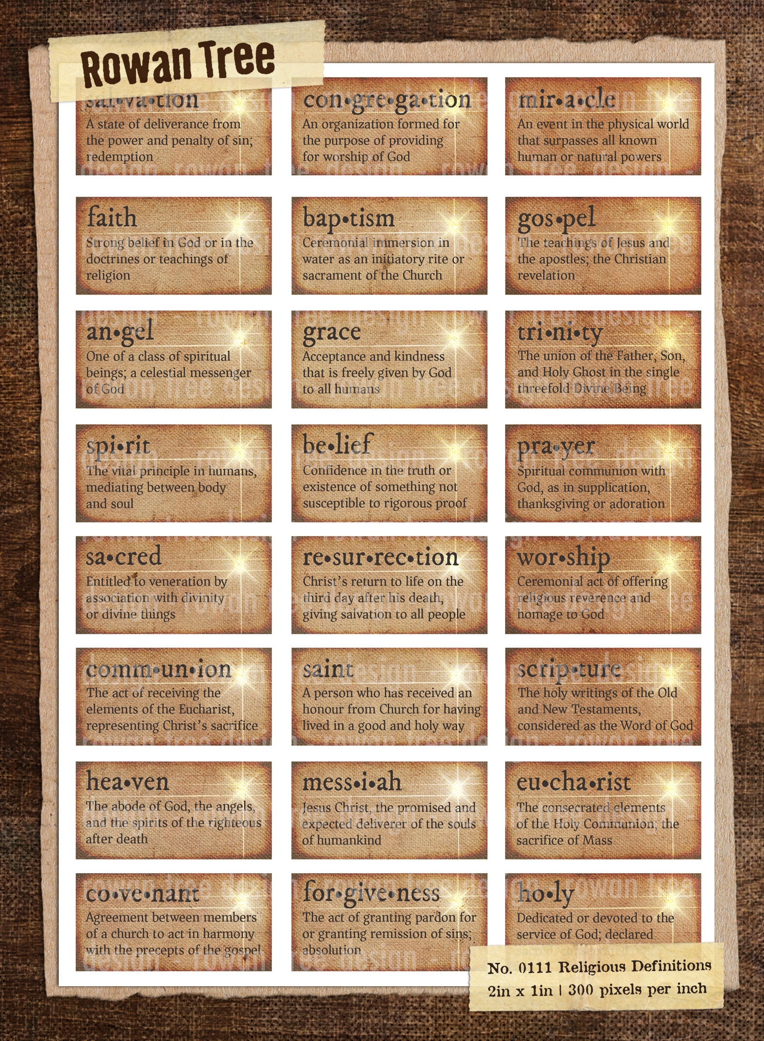 RELIGIOUS DEFINITIONS Digital Collage Sheet 2x1in Christian Spiritual ...