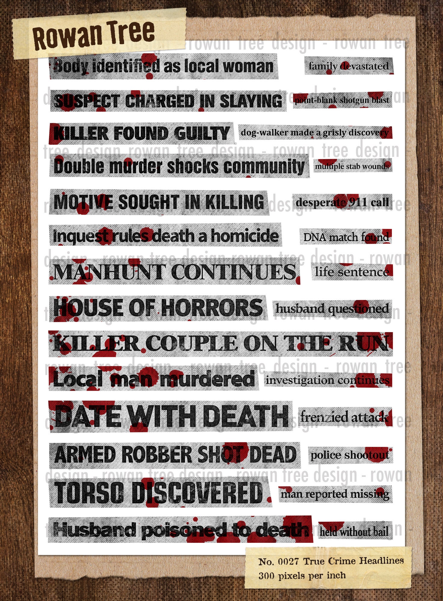 TRUE CRIME HEADLINES Printable Newspaper Headlines Murder Clipart - No ...