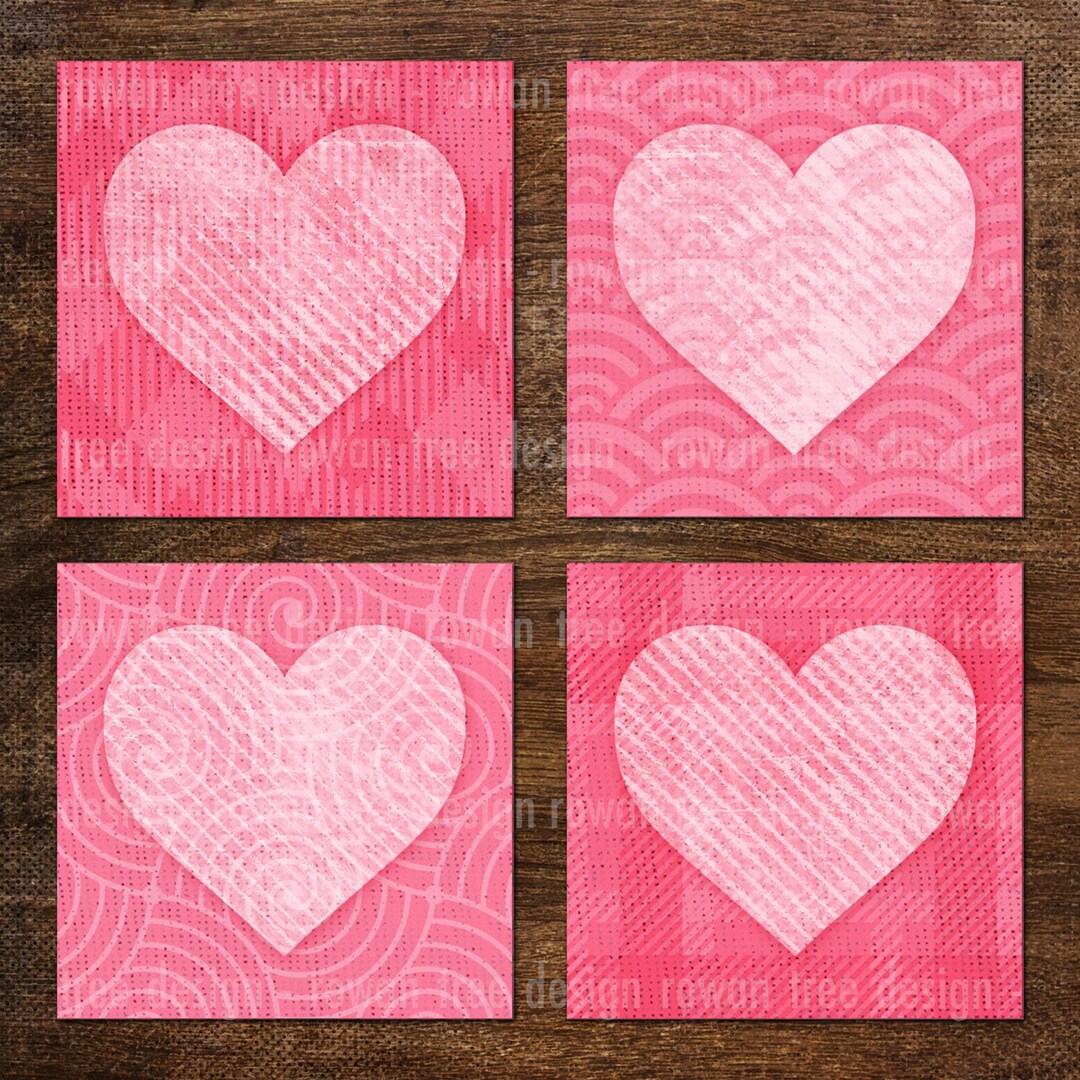 HEARTS ON PATTERNS Digital Collage Sheet Squares Four Sizes - No. 0003 ...