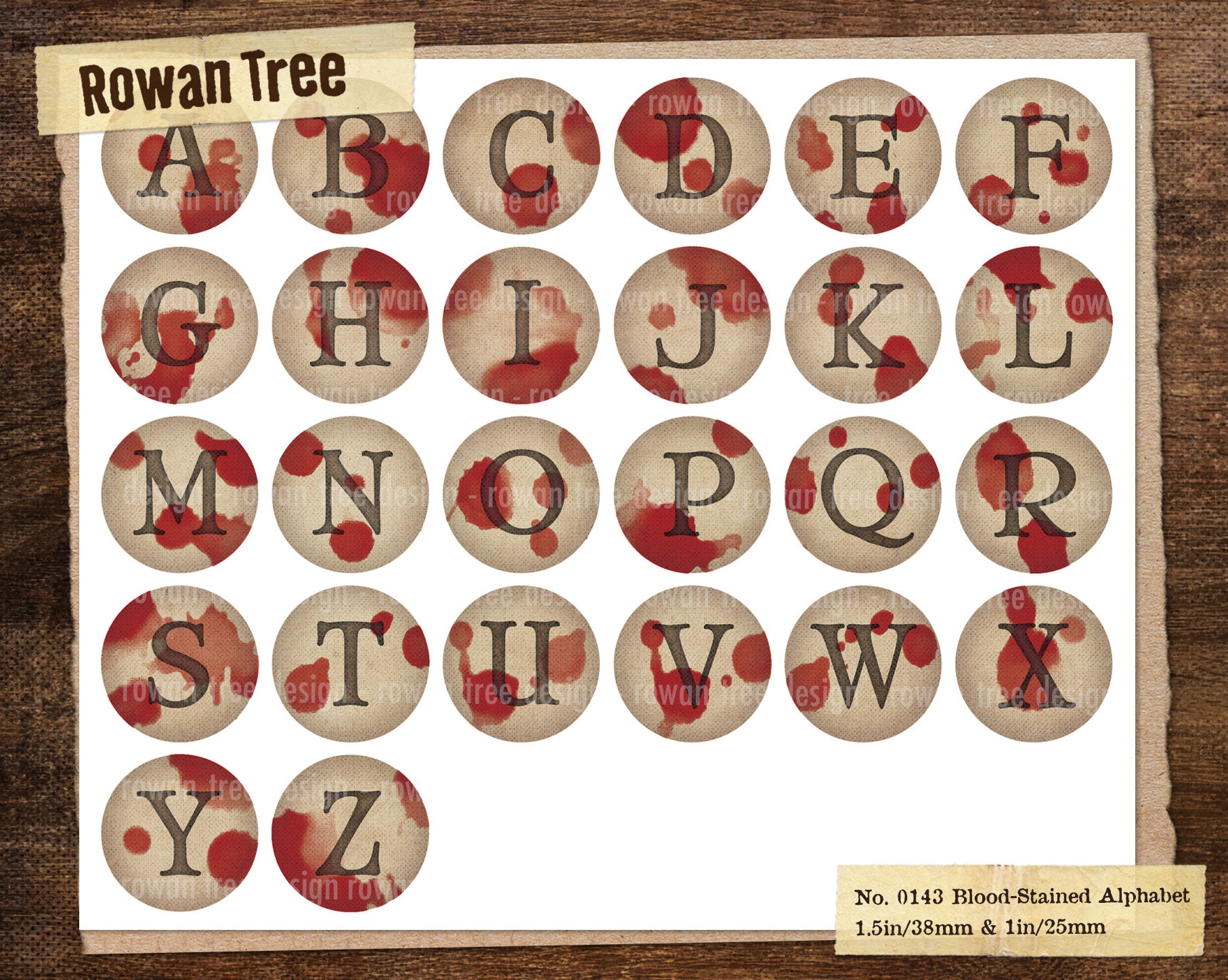BLOOD-STAINED ALPHABET Digital Collage Sheet 1.5in or 1in Circles - No ...
