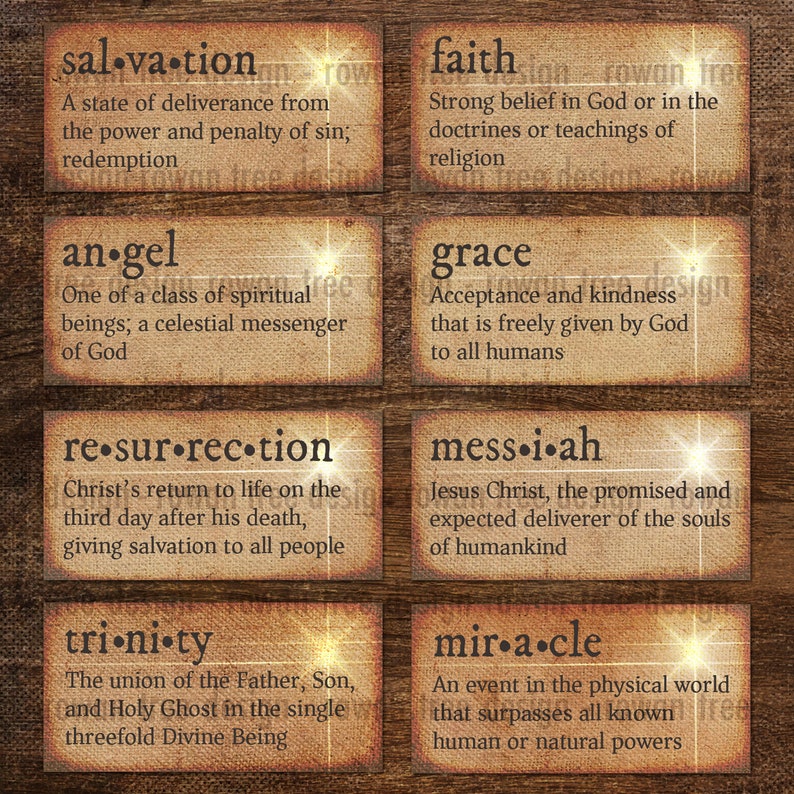 RELIGIOUS DEFINITIONS Digital Collage Sheet 2x1in Christian Spiritual ...