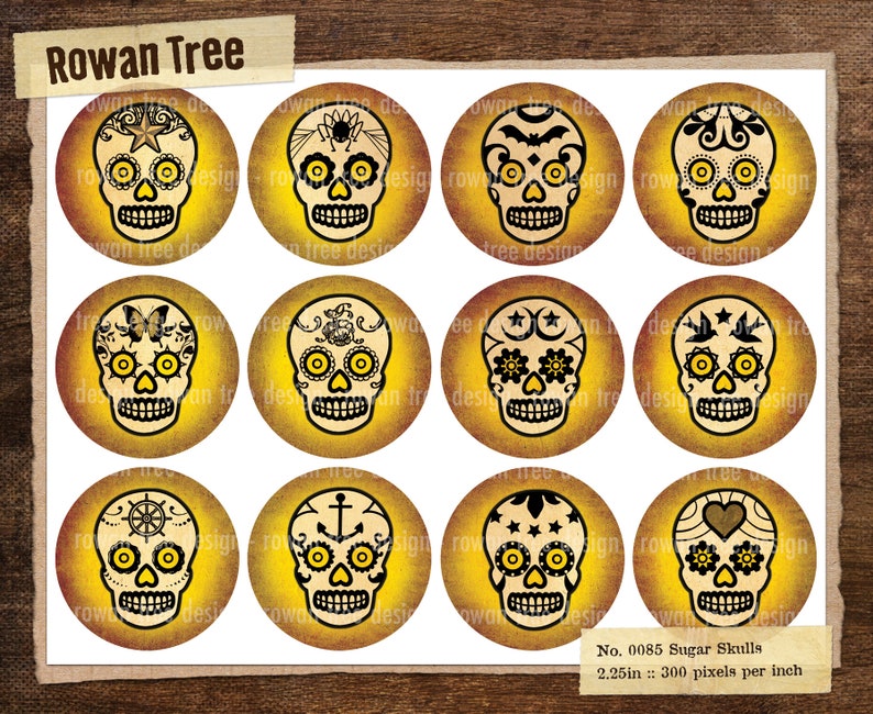 Day of the Dead SUGAR SKULLS Digital Collage Sheet 2.25in Large Circles ...