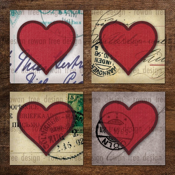 HEARTS ON POSTCARDS Digital Collage Sheet 1.5in or 1in Squares | Etsy