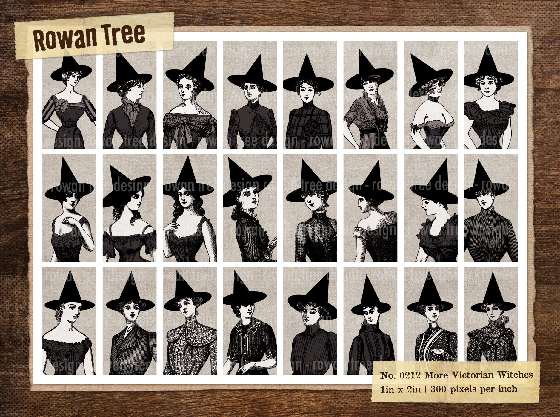 More Victorian Witches Digital Collage Sheet 1x2in Halloween No 0212