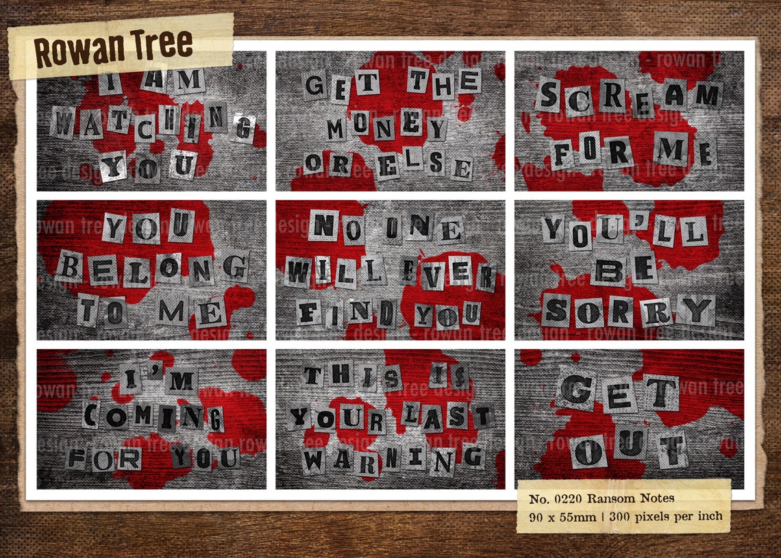RANSOM NOTES Digital Collage Sheet 90x55mm True Crime Creepy Blood ...