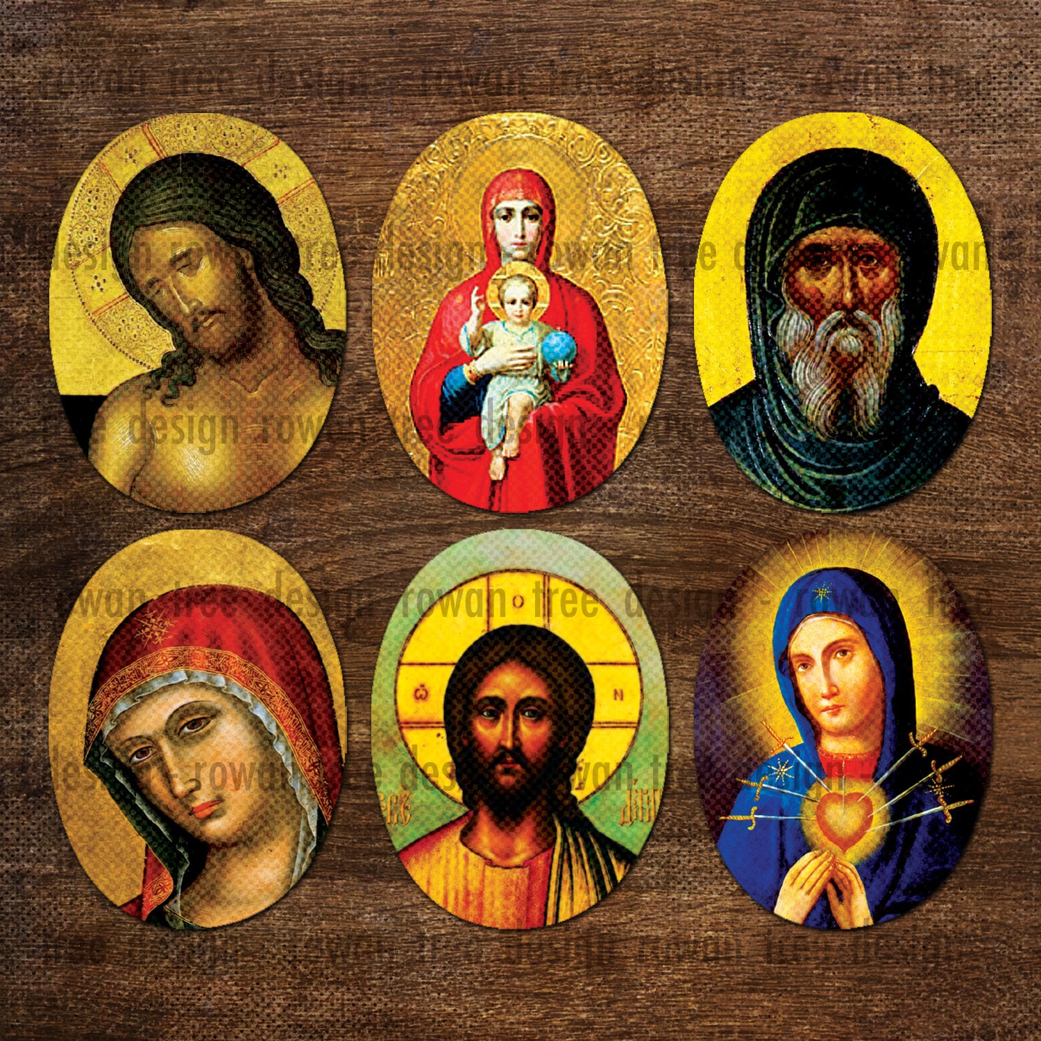 ORTHODOX ICONS Digital Collage Sheet 30x40mm Ovals Christian Catholic ...