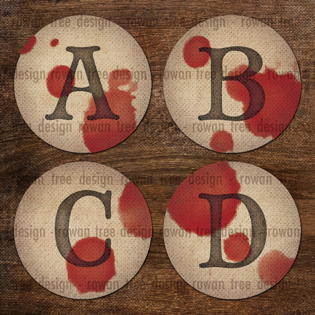 BLOOD-STAINED ALPHABET Digital Collage Sheet 1.5in or 1in Circles - No ...