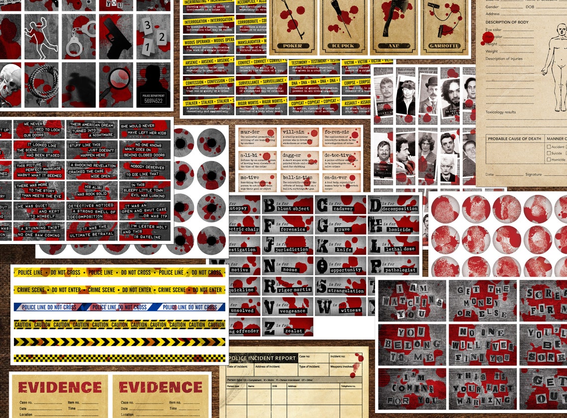 TRUE CRIME BUNDLE Digital Collage Sheet Clip Art Bundle Murder Crime 75 ...