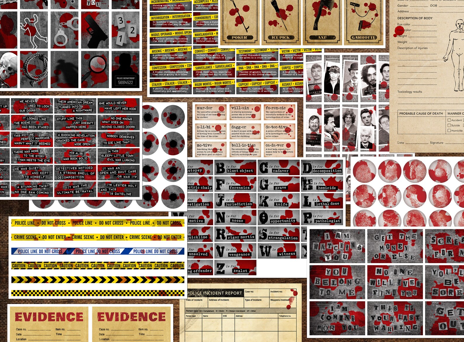 TRUE CRIME BUNDLE Digital Collage Sheet Clip Art Bundle Murder Crime 75 ...