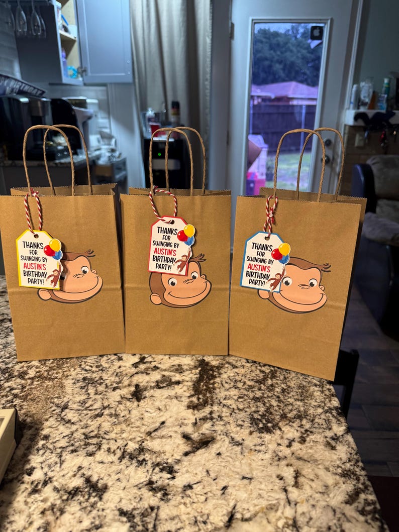 Personalized Curious Monkey Goodie Bags With Custom Tags - Etsy