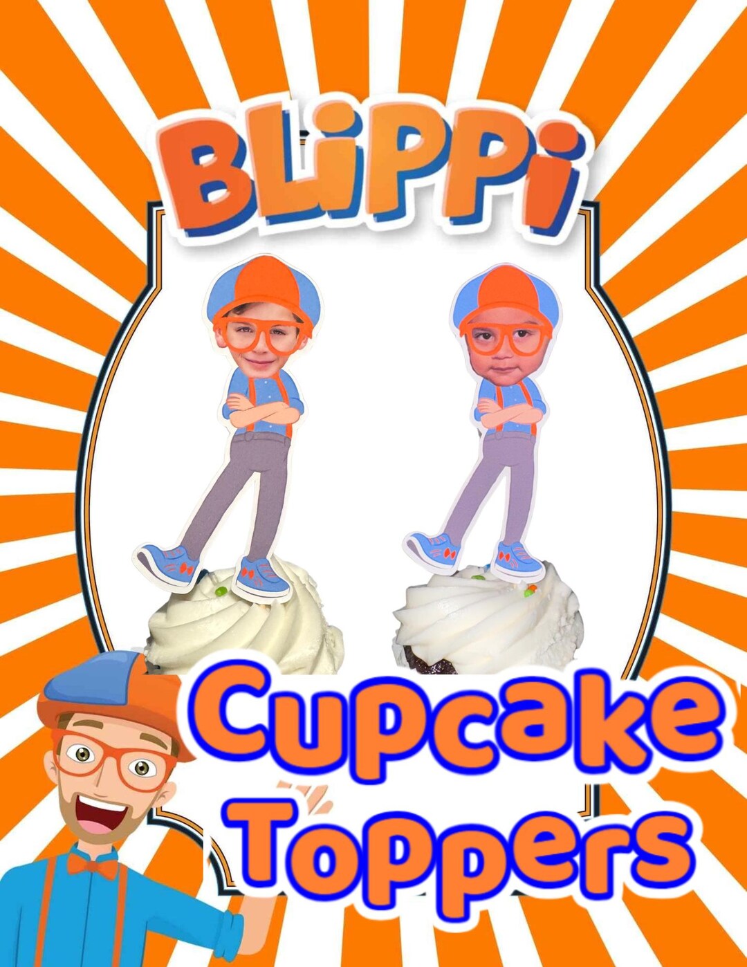 Custom BLIPPI Cupcake Toppers, Photo Cupcake Toppers, BLIPPI, Cute ...