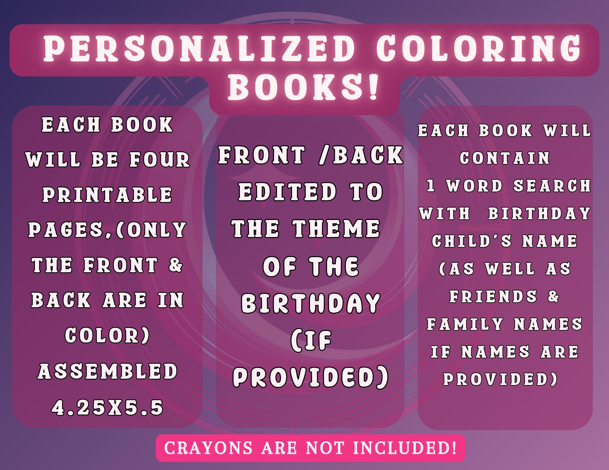 Custom Party Coloring Book for Kids, Personalized Kids Birthday Favors ...