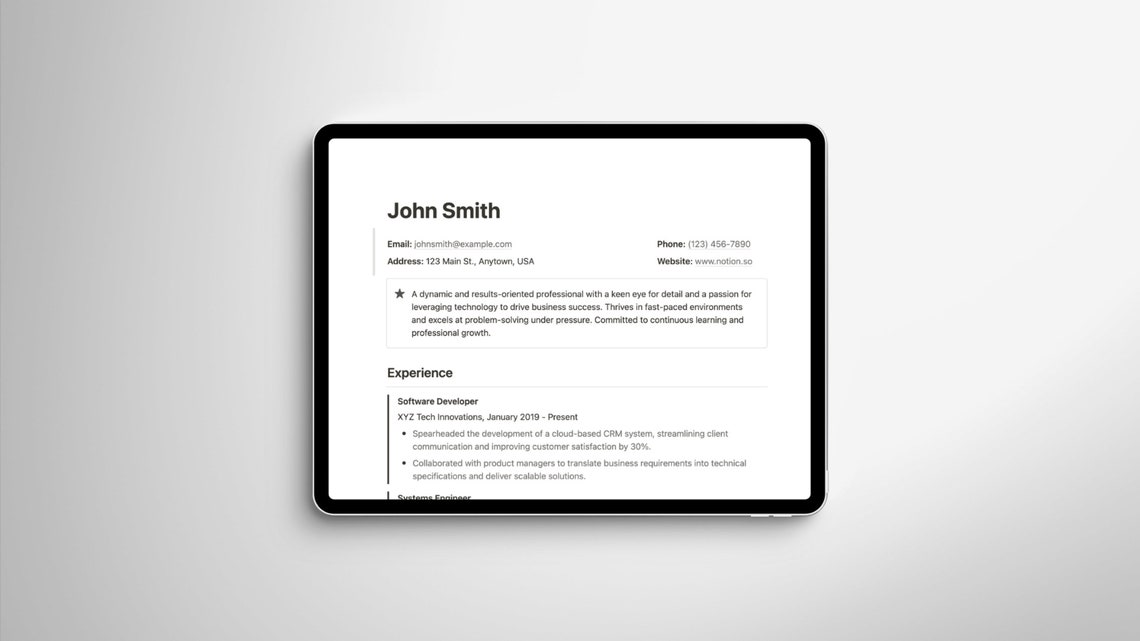 Simple Cv/resume Notion Template | Notion Template, Notion CV, Notion ...