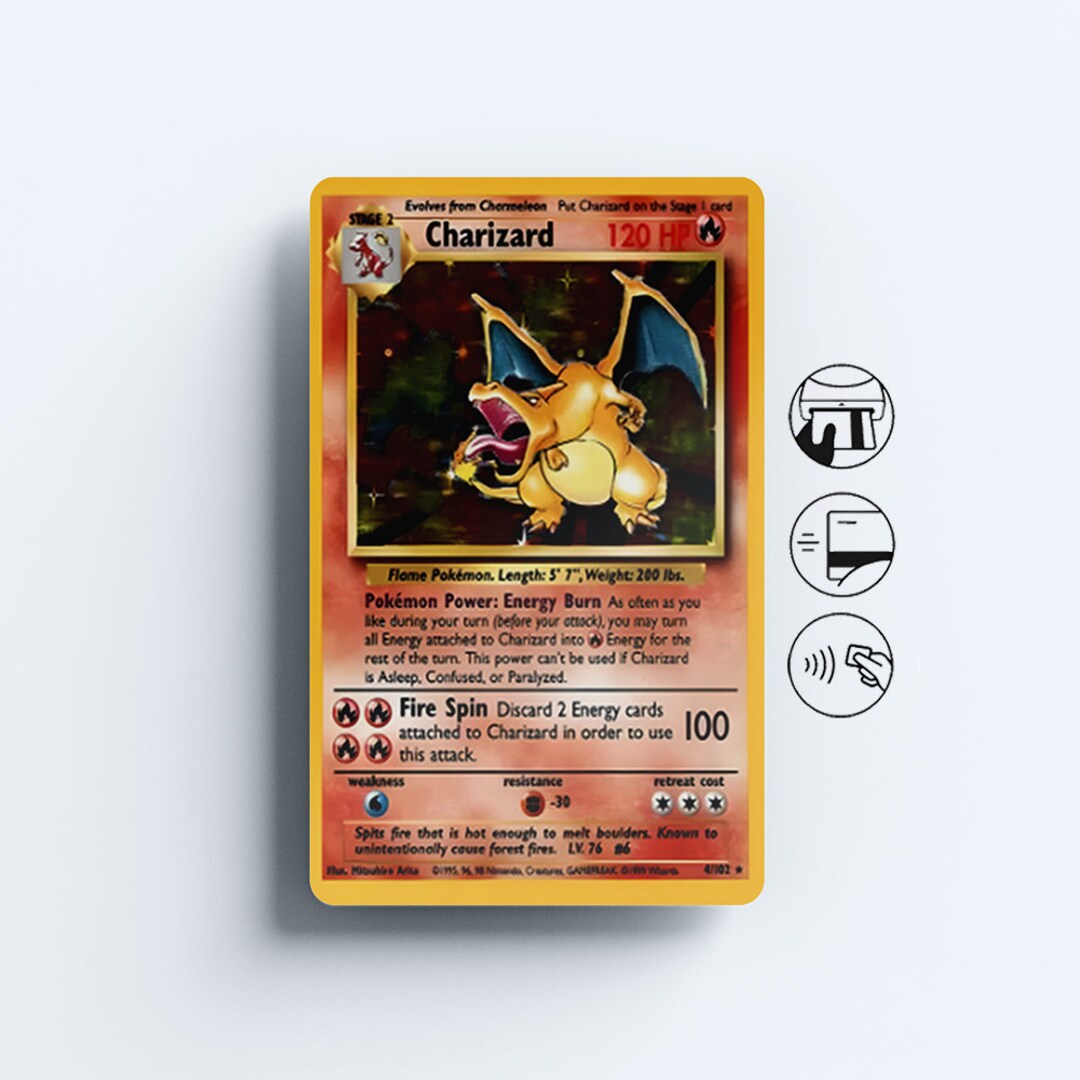 Card Skin Charizard Pokemon Base Set Trading Card Game Credit Card ...