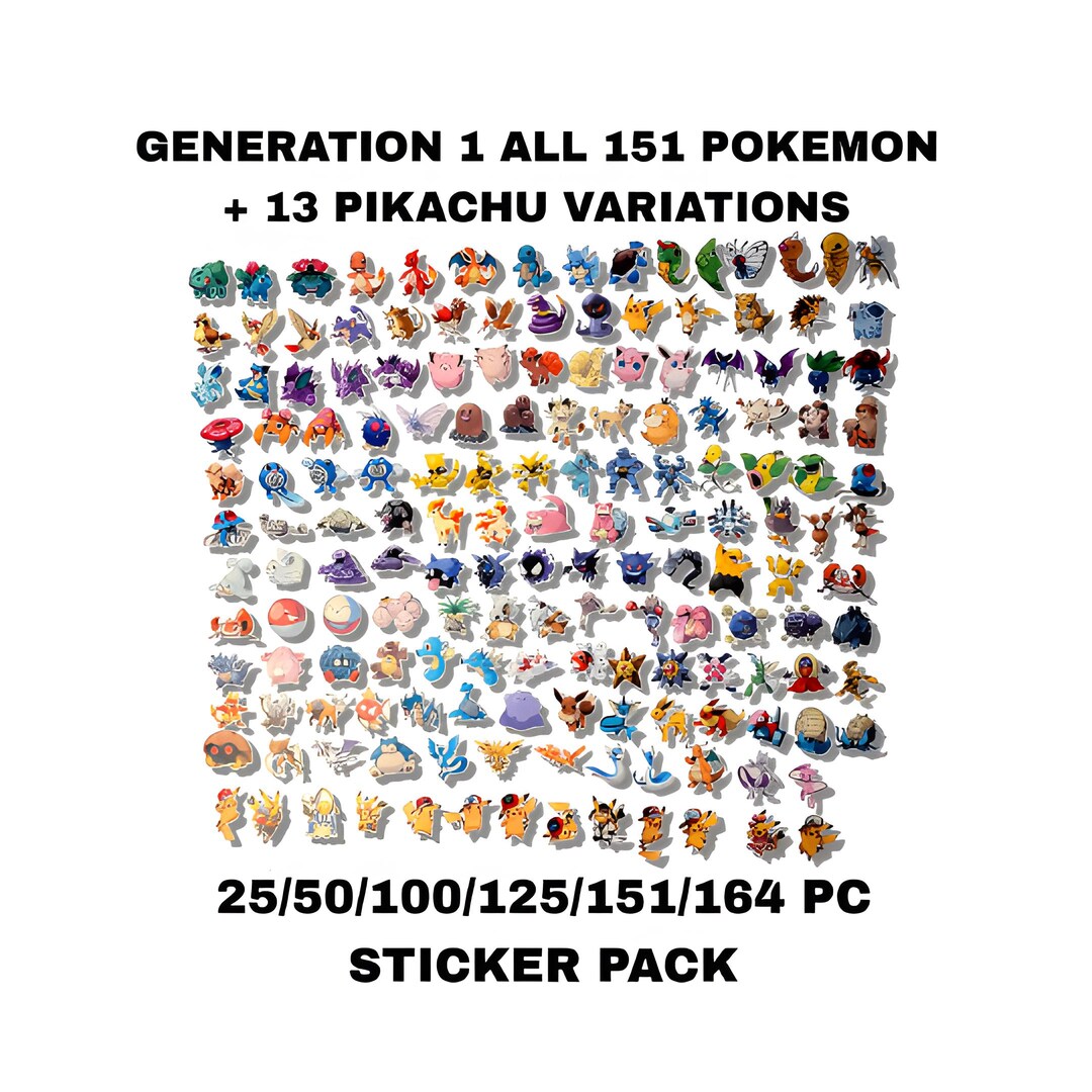 Pokemon Original 151 Kanto Generation 1 Sticker Pack 1in ...