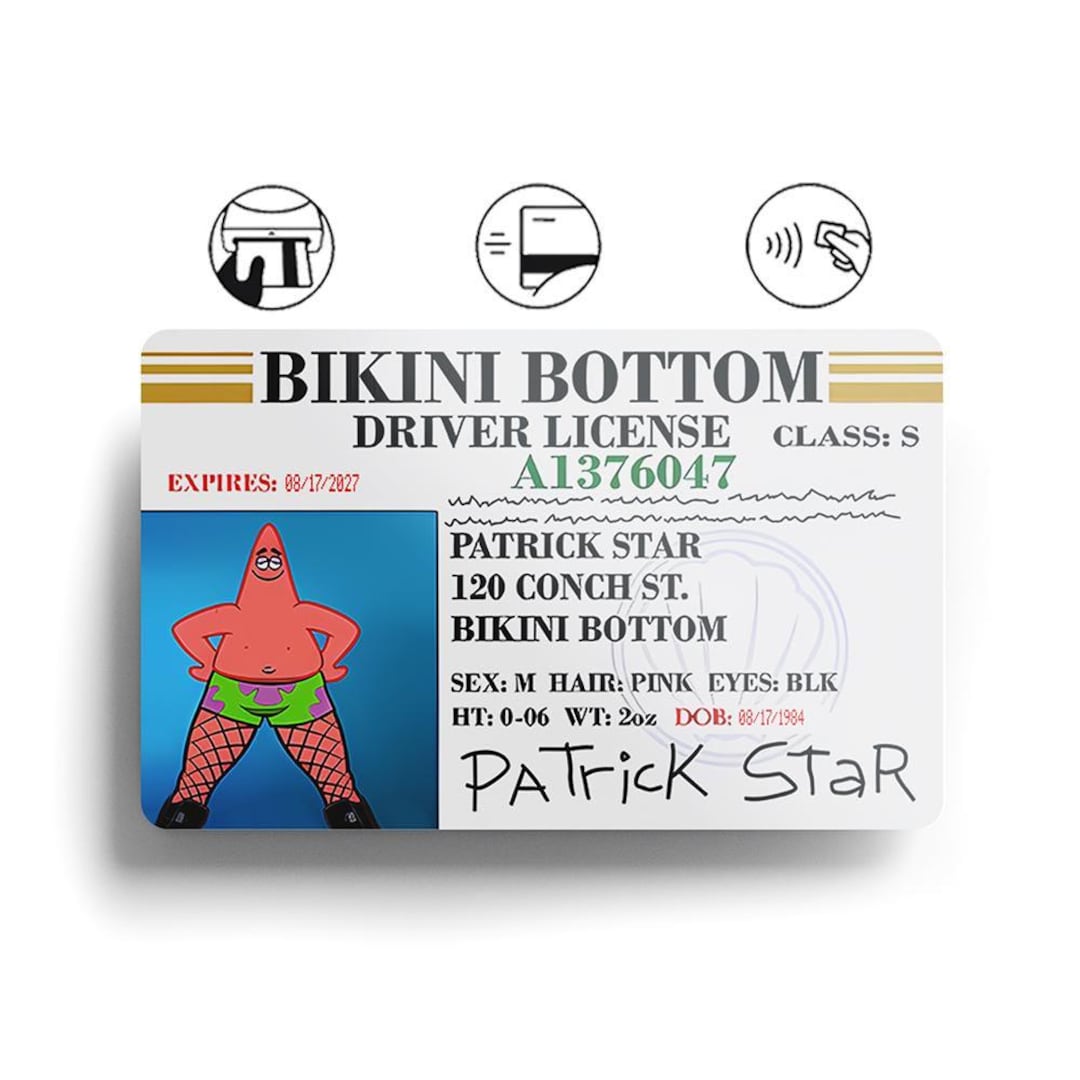 Card Skin Patrick Star License Sticker Funny Cartoon Bikini Bottom ...
