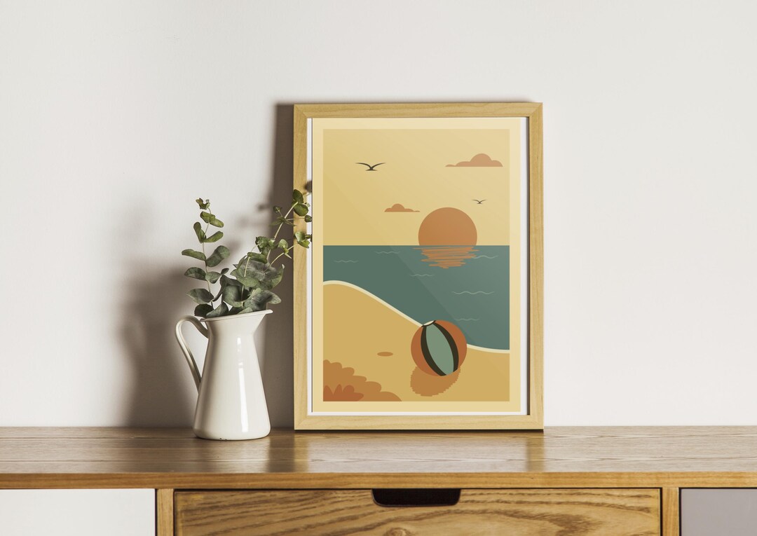 Retro Beach Sunset Print: 70s Vintage Ocean Wave Art (digital Download ...