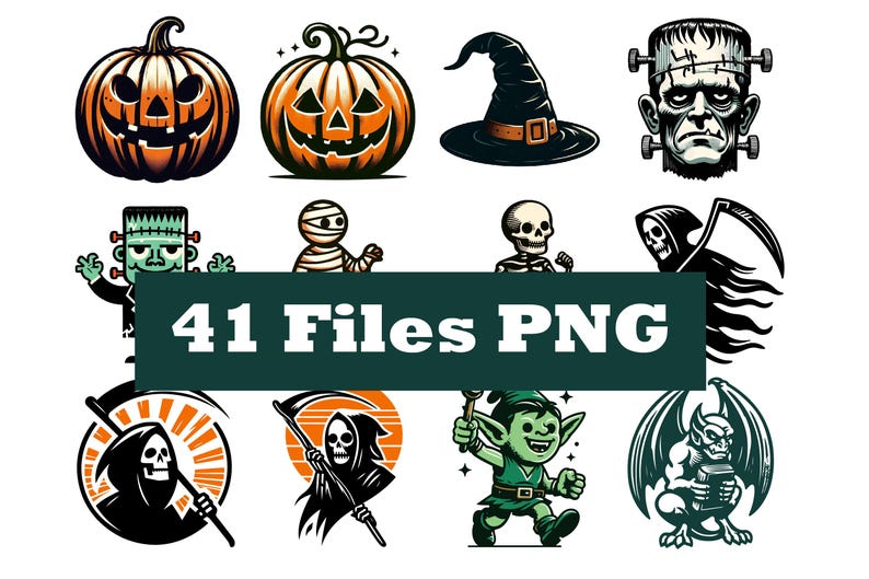 Halloween Clip Art Bundle 42 PNG Designs With Ghosts, Haunted Houses ...