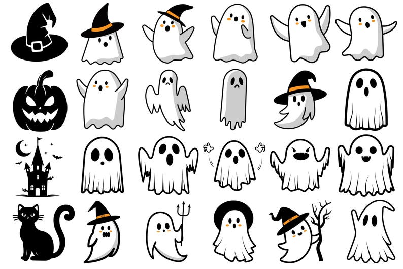 Halloween Clip Art Bundle 42 PNG Designs With Ghosts, Haunted Houses ...