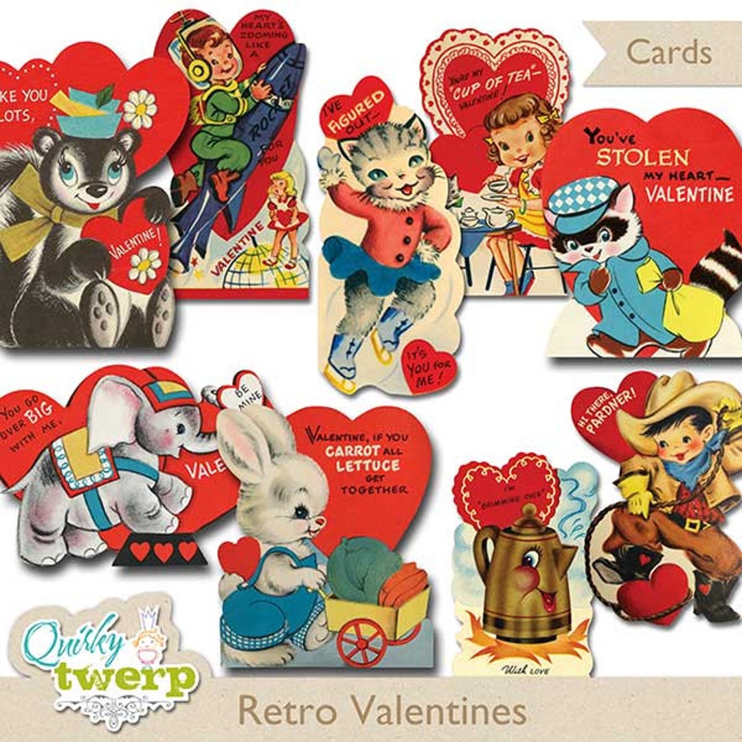 Retro Valentines Digital Card Kit - Etsy