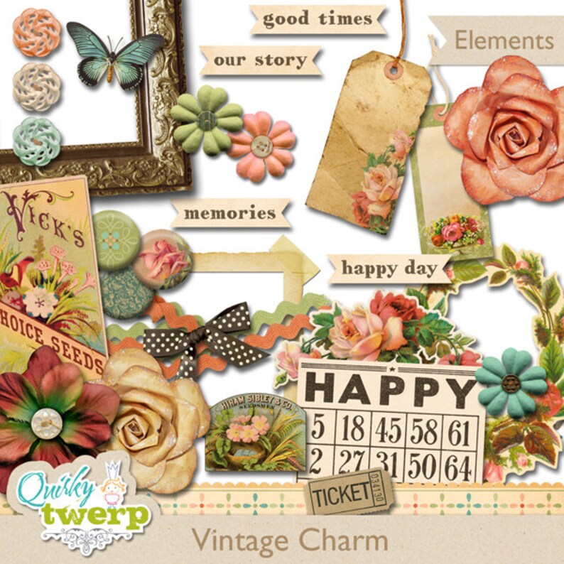 Vintage Charm Digital Scrapbook Kit - Etsy