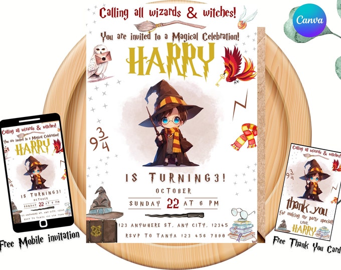 Wizards Birthday Invitation: Magical Party, Editable Canva Template ...