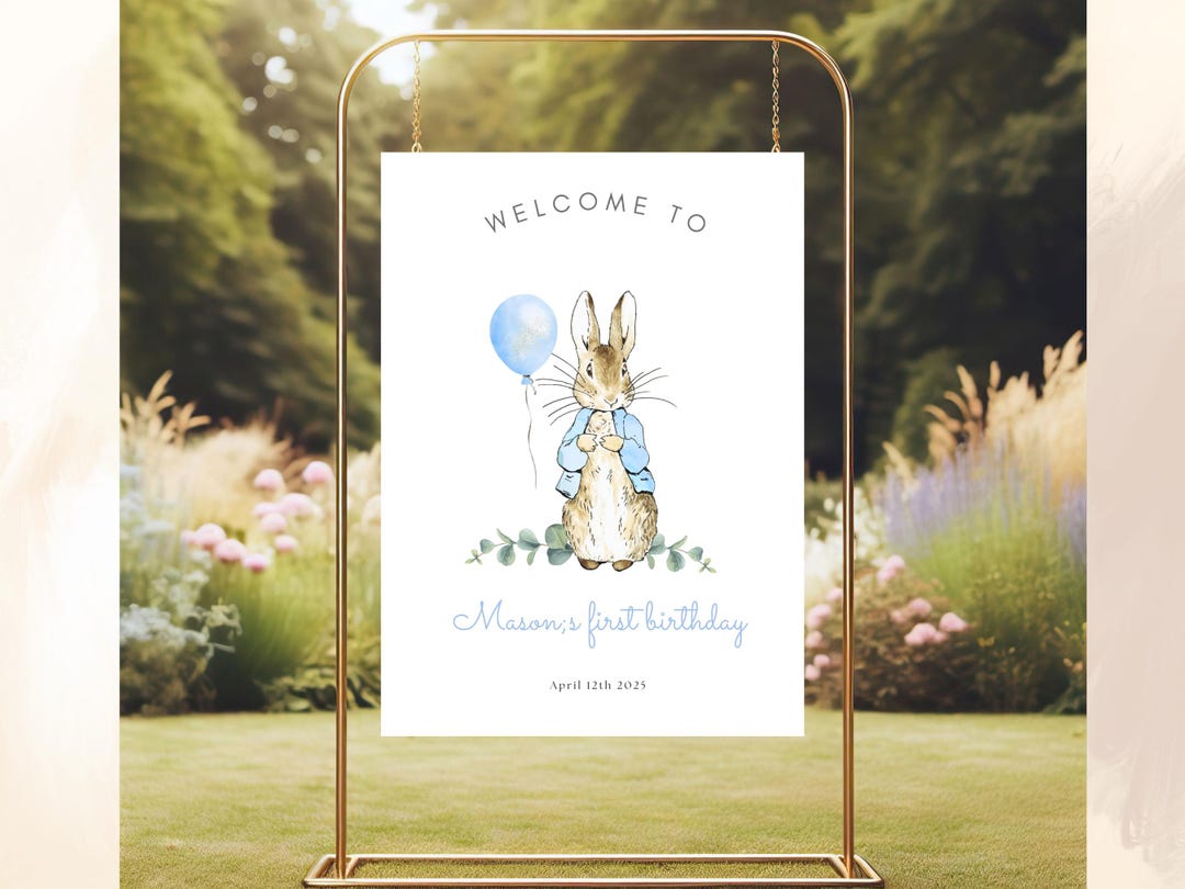 Peter Rabbit Birthday Welcome Sign, Blue Decorations (digital) - Etsy